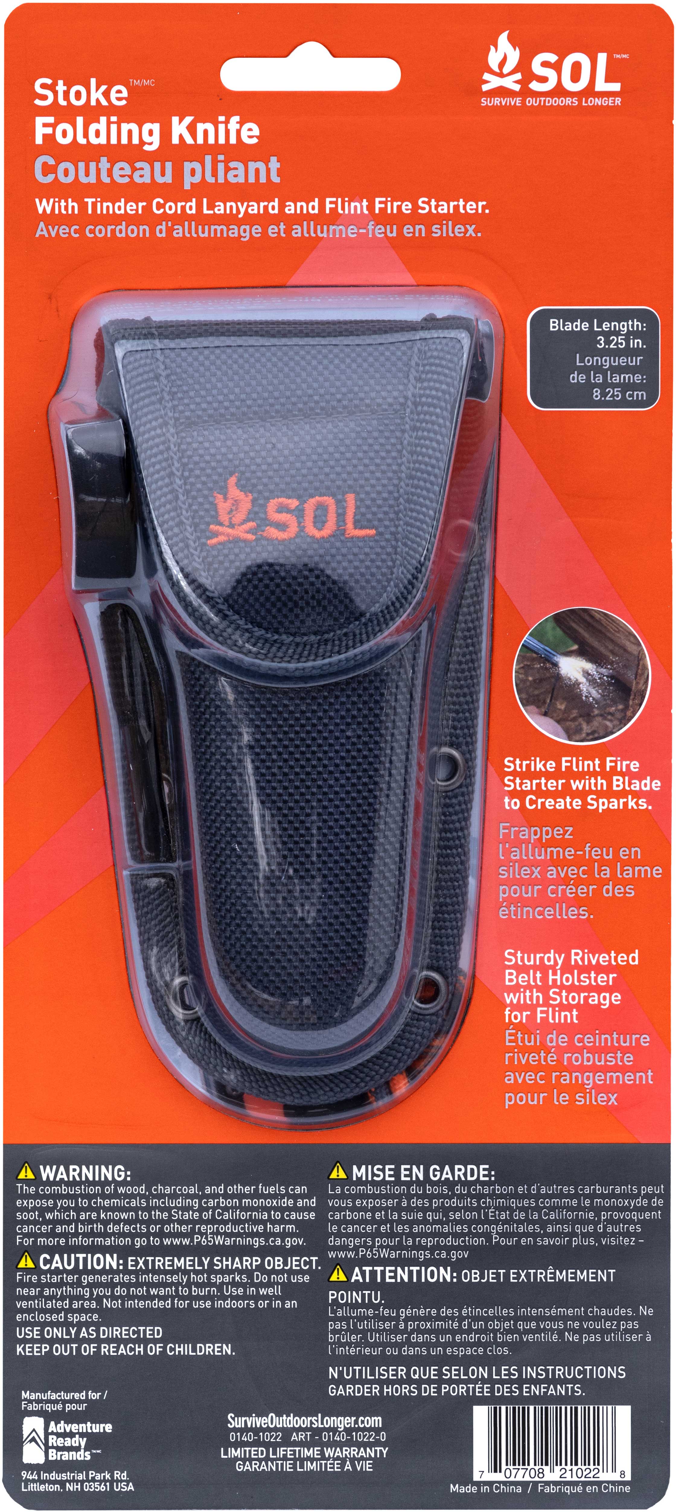 S.O.L. Stoke Folding Knife 3.25" 420 Satin Combo Blade, Orange and ...