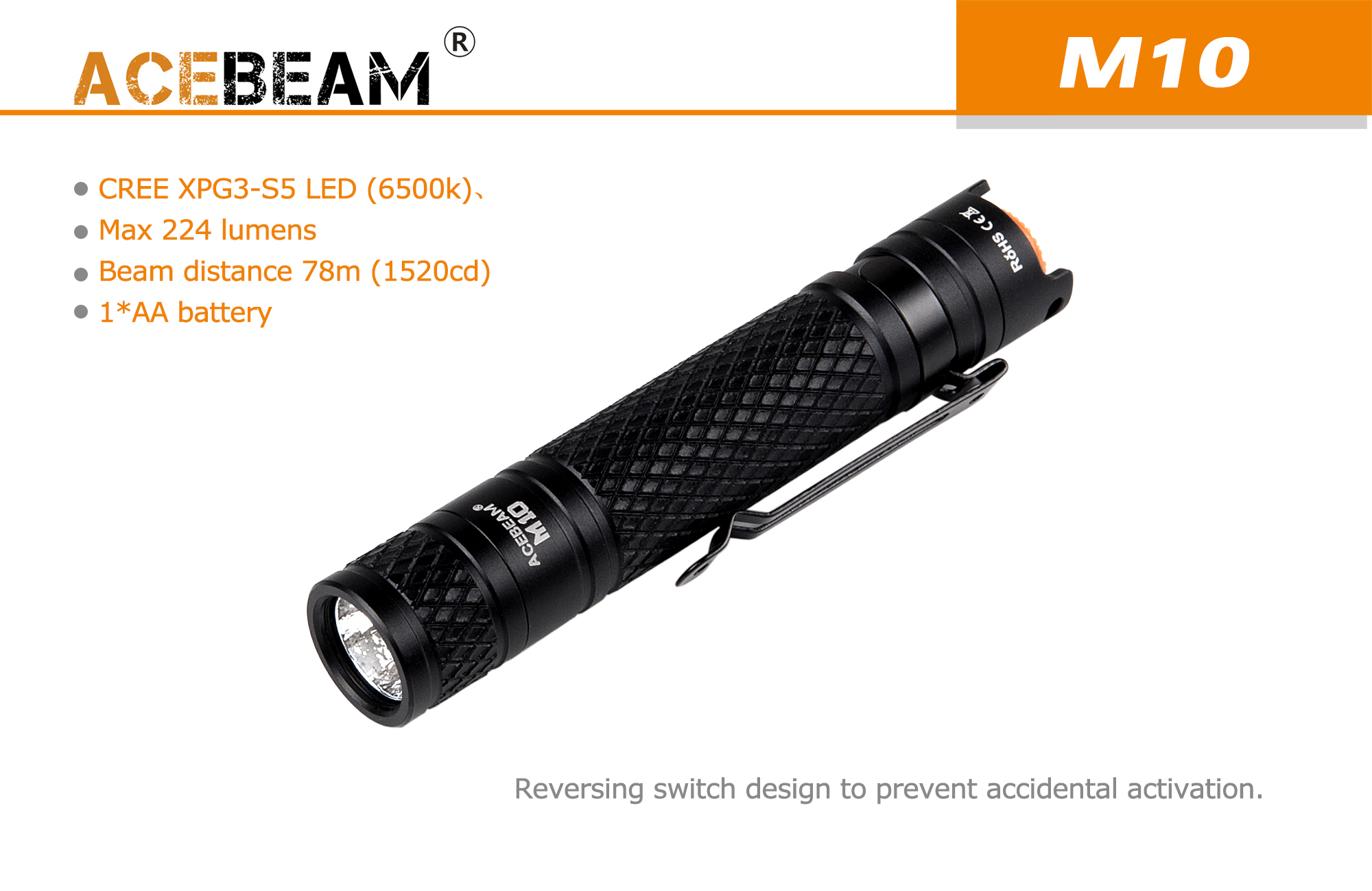 AceBeam M10 LED Flashlight, Red, 224 Max Lumens - KnifeCenter ...