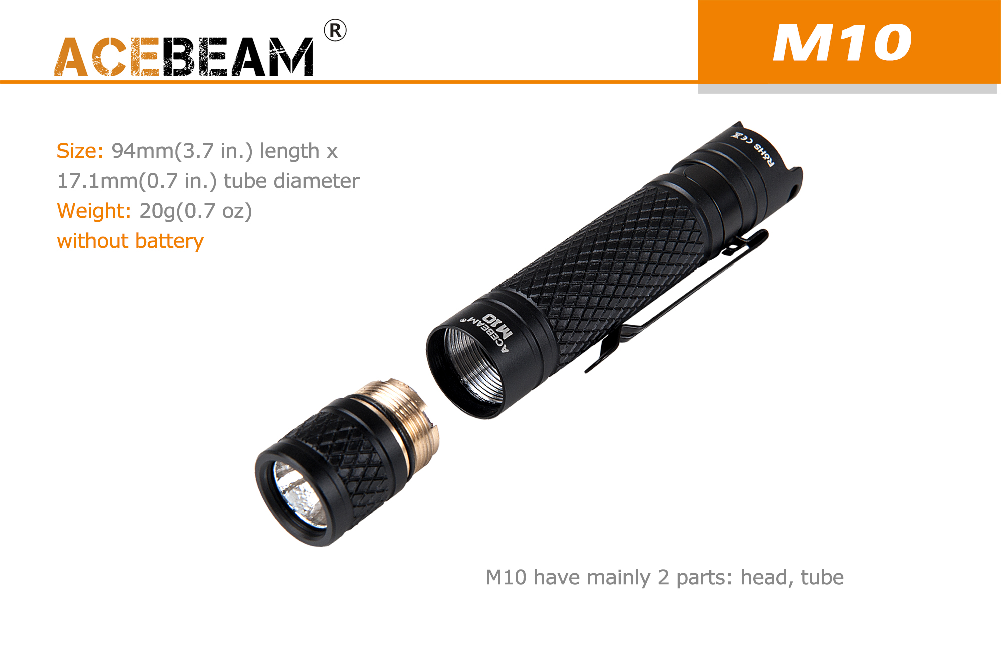 AceBeam M10 LED Flashlight, Natural, 224 Max Lumens - KnifeCenter ...