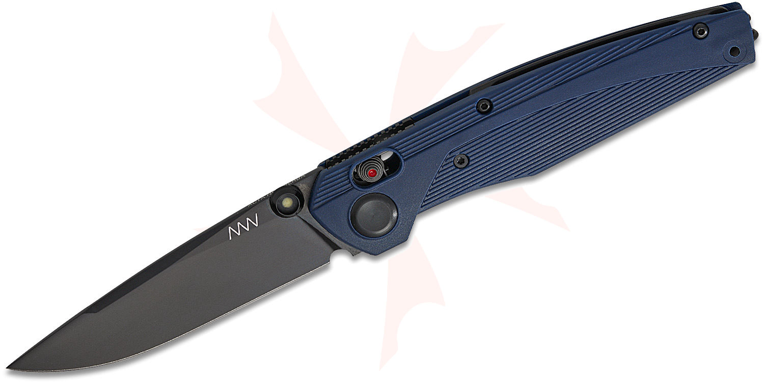 Acta Non Verba A100 Alock Folding Knife 3.6" Elmax Black DLC Drop Point, Blue GRN Handles with ...
