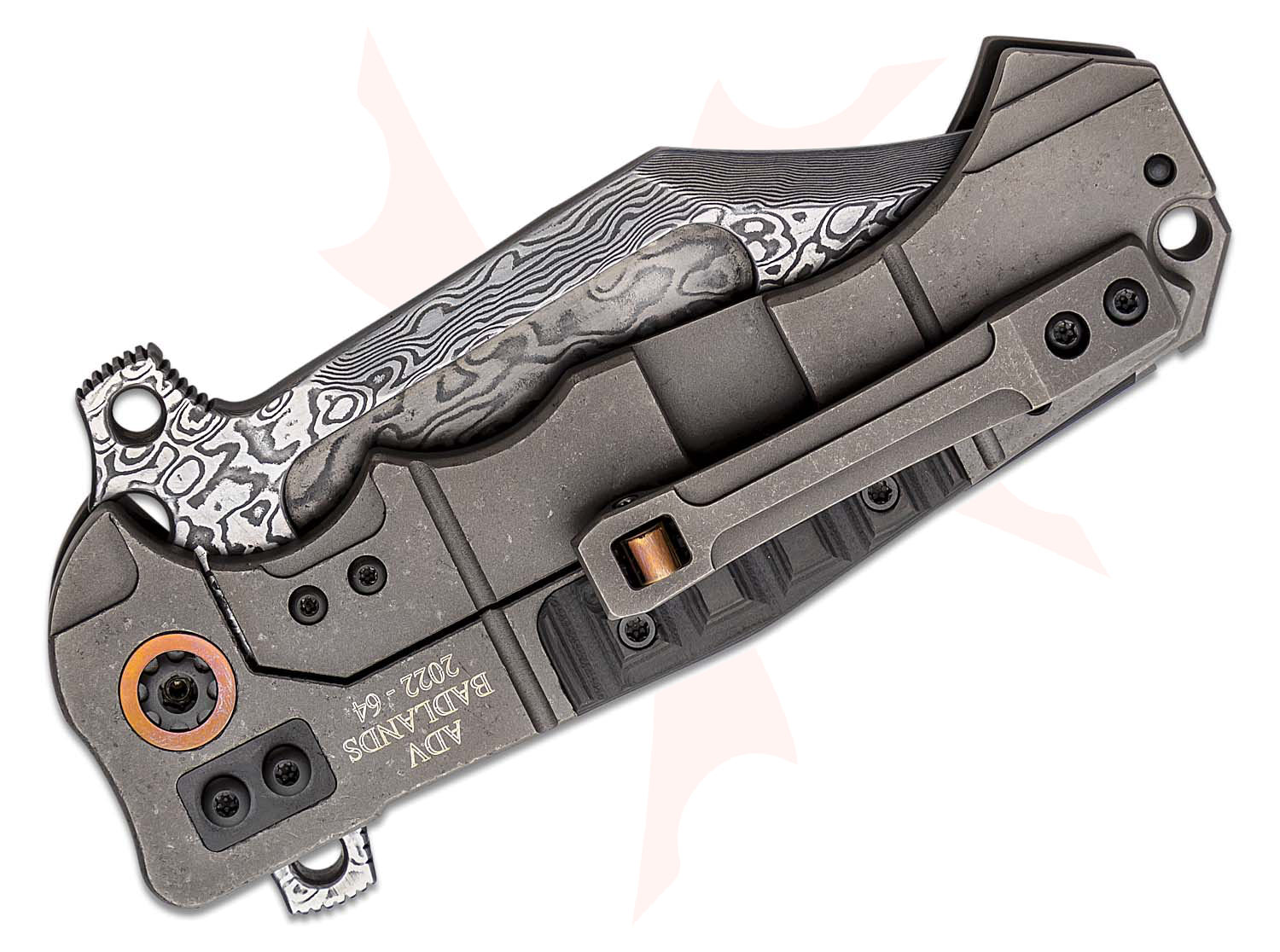 Andre De Villiers Knives Badlands Bowie Flipper Knife 4" VG-10 Damascus ...