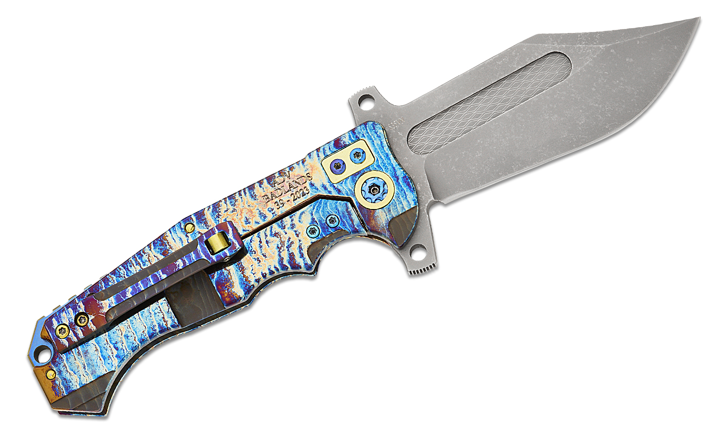 Andre De Villiers Knives Badlands Bowie Flipper Knife 4" S35VN Tumbled ...
