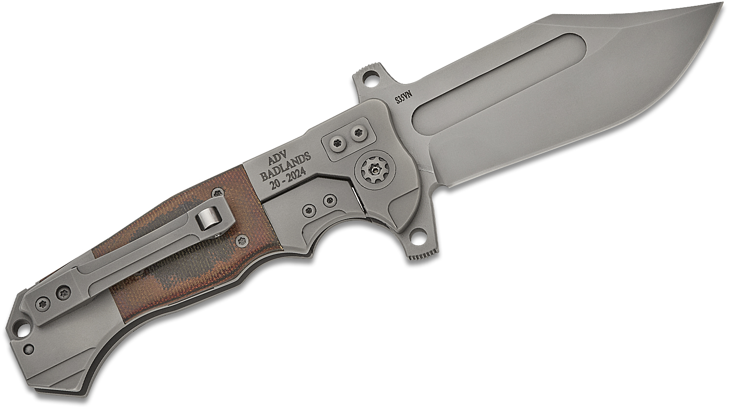 Andre De Villiers Knives Badlands Bowie Flipper Knife 4" S35VN Bead ...