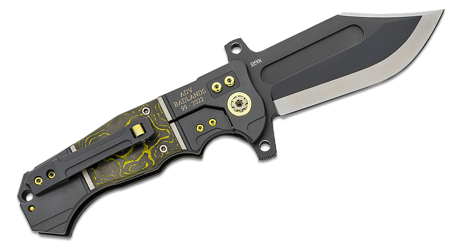 Andre De Villiers Knives Badlands Bowie Flipper Knife 4" S35VN Black ...