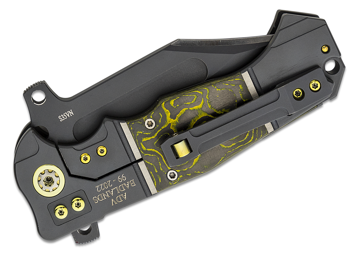 Andre De Villiers Knives Badlands Bowie Flipper Knife 4" S35VN Black ...