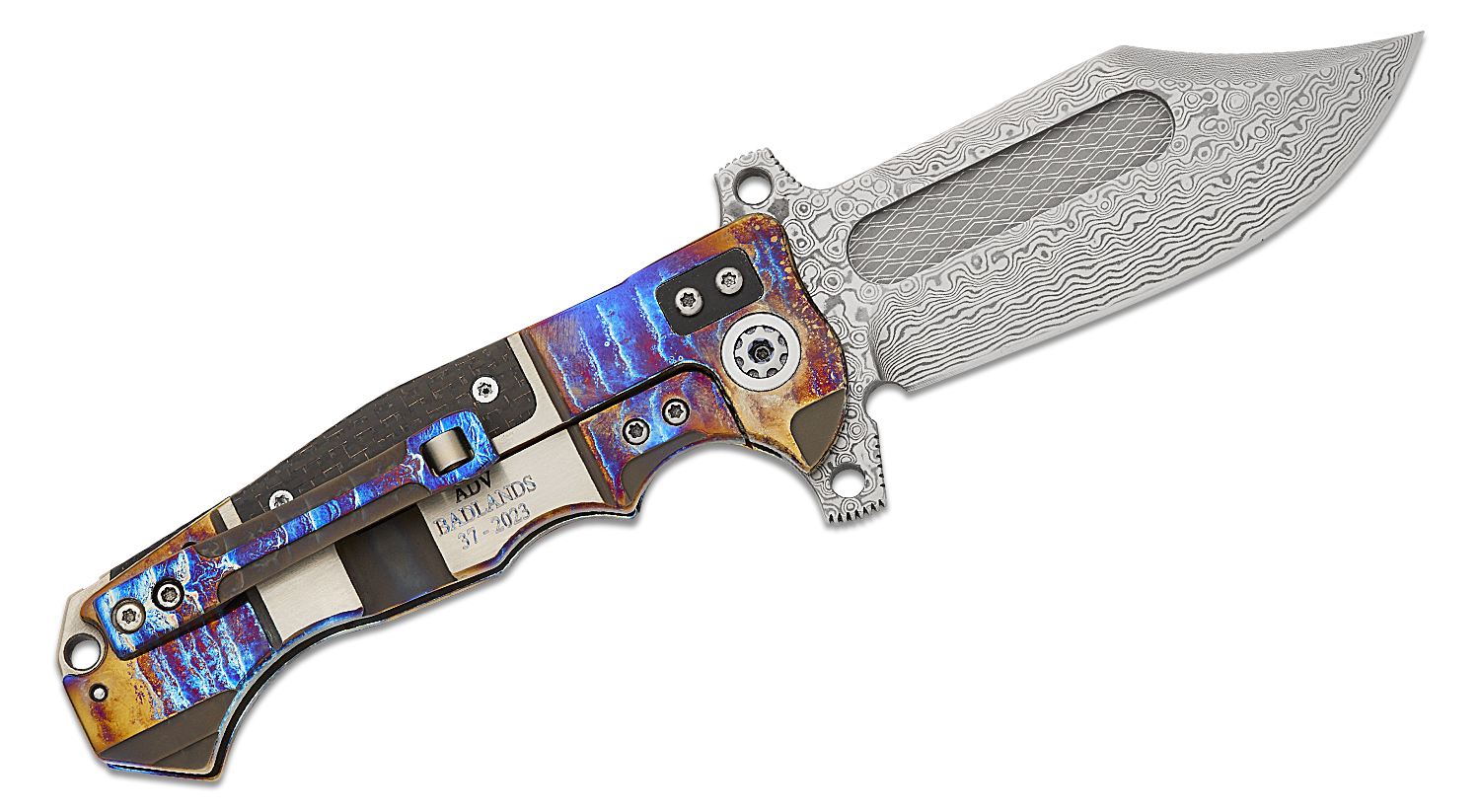 Andre De Villiers Knives Badlands Bowie Flipper Knife 4" VG-10 Damascus ...