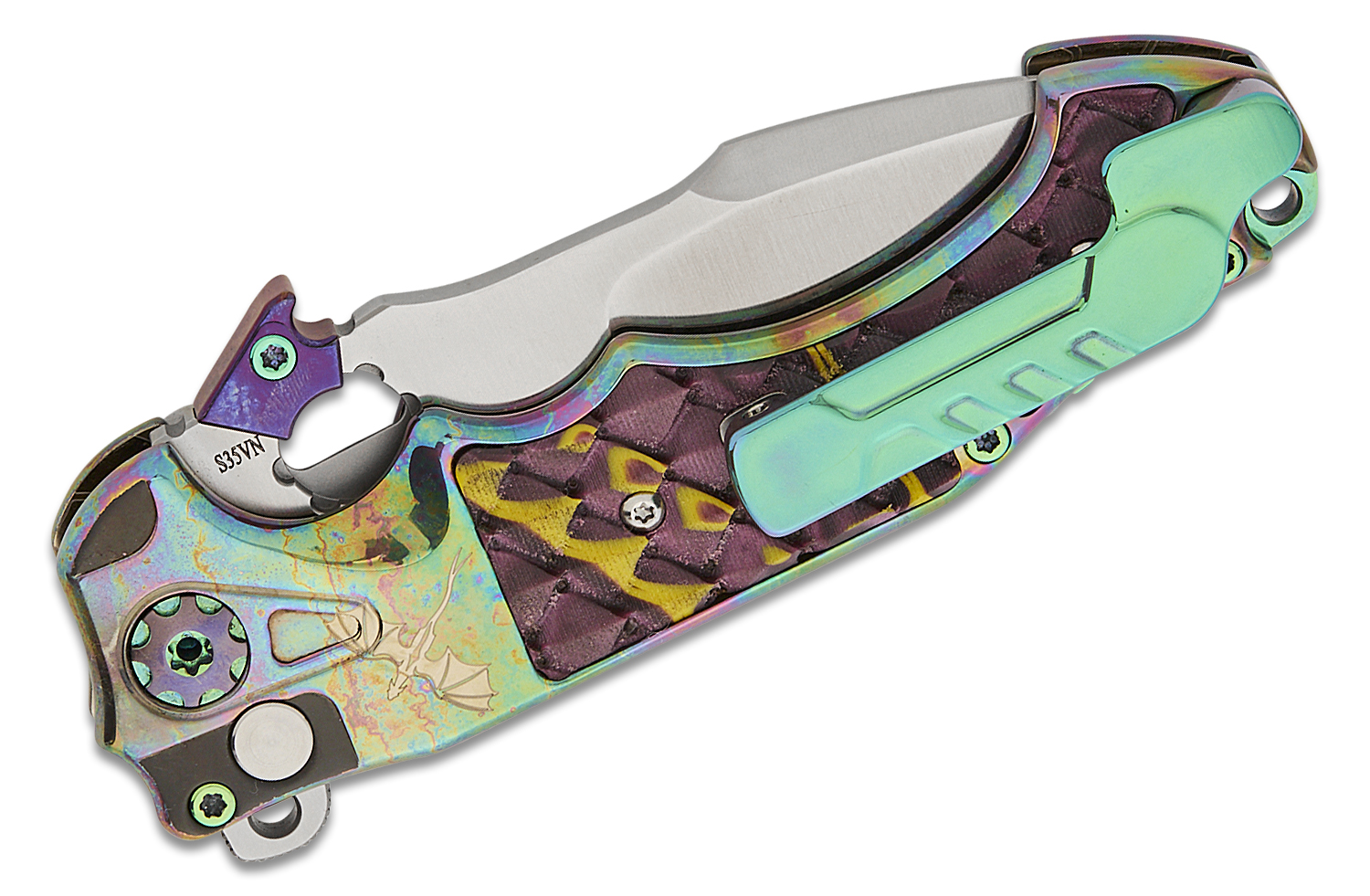 Andre De Villiers Knives Mini Alpha Flipper Knife 3.625" S35VN Satin Compound Recurve Blade with ...