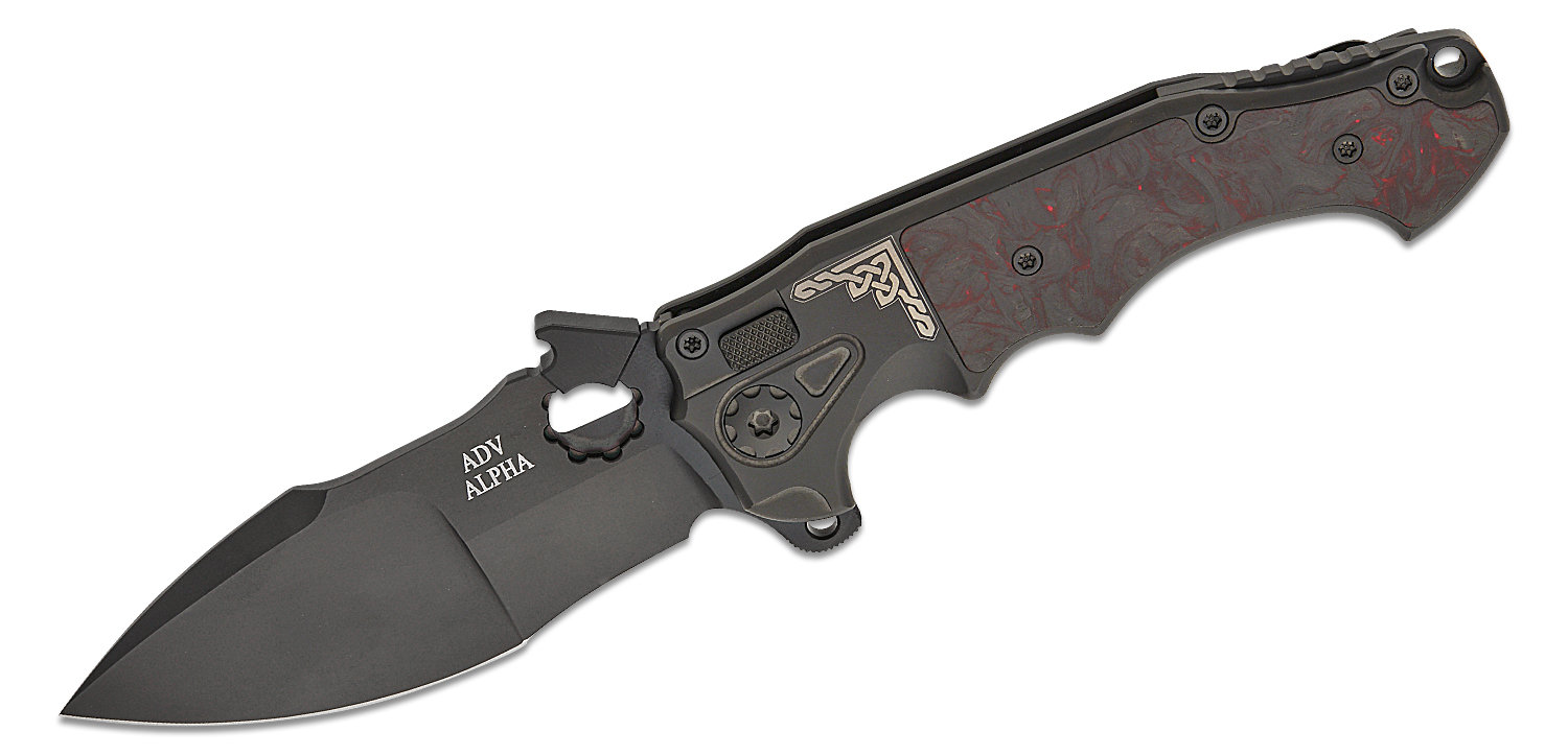 Andre De Villiers Knives Mini Alpha Flipper Knife 3.625" S35VN Black Cerakote Compound Recurve ...
