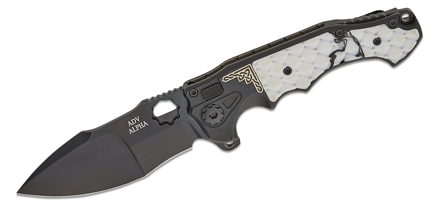 Andre De Villiers Knives Mini Alpha Flipper Knife 3.625" S35VN Black Cerakote Compound Recurve ...