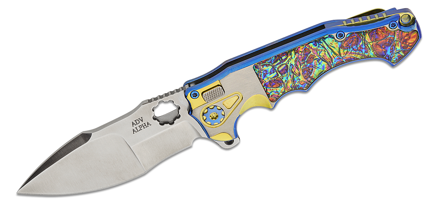 Andre De Villiers Knives Mini Alpha Flipper Knife 3.625" S35VN Satin Compound Recurve Blade, Two ...