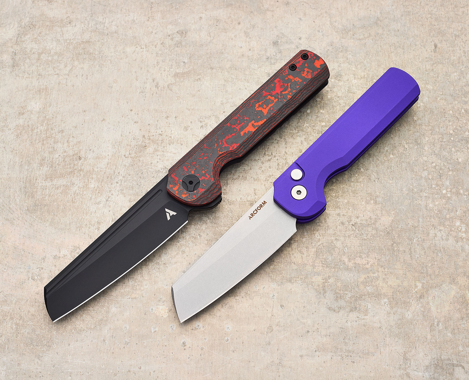 Arcform Knives Geoff Blauvelt Slimfoot AUTO Folding Knife 3.125" 154CM Stonewashed Sheepsfoot ...