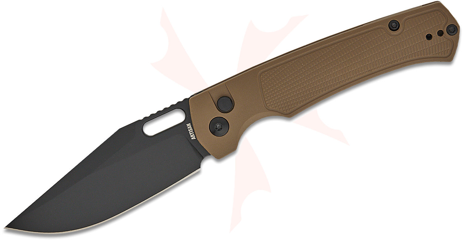 ArtisanCutlery Ray Laconico Revel Button Lock Folding Knife 3.54" AR-RPM9 Black Clip Point Blade ...