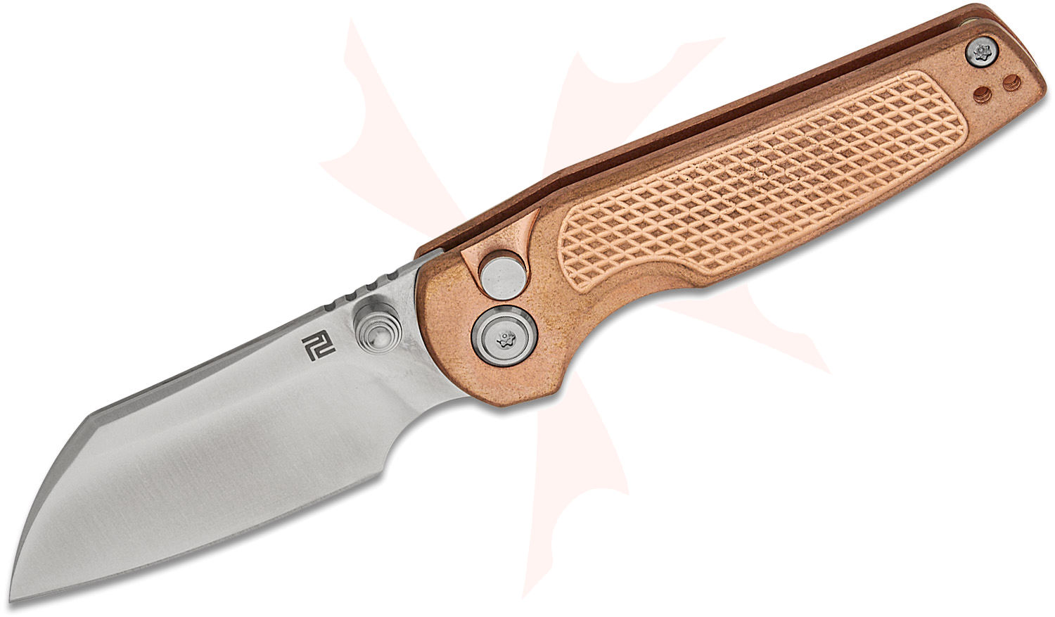 ArtisanCutlery Cleo Button Lock Folding Knife 2.54" CPM-S90V Sand ...