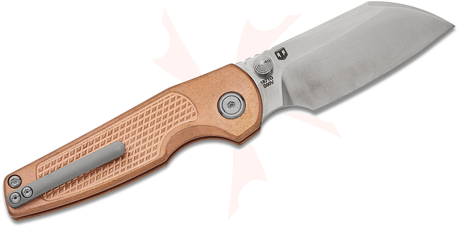 ArtisanCutlery Cleo Button Lock Folding Knife 2.54" CPM-S90V Sand ...