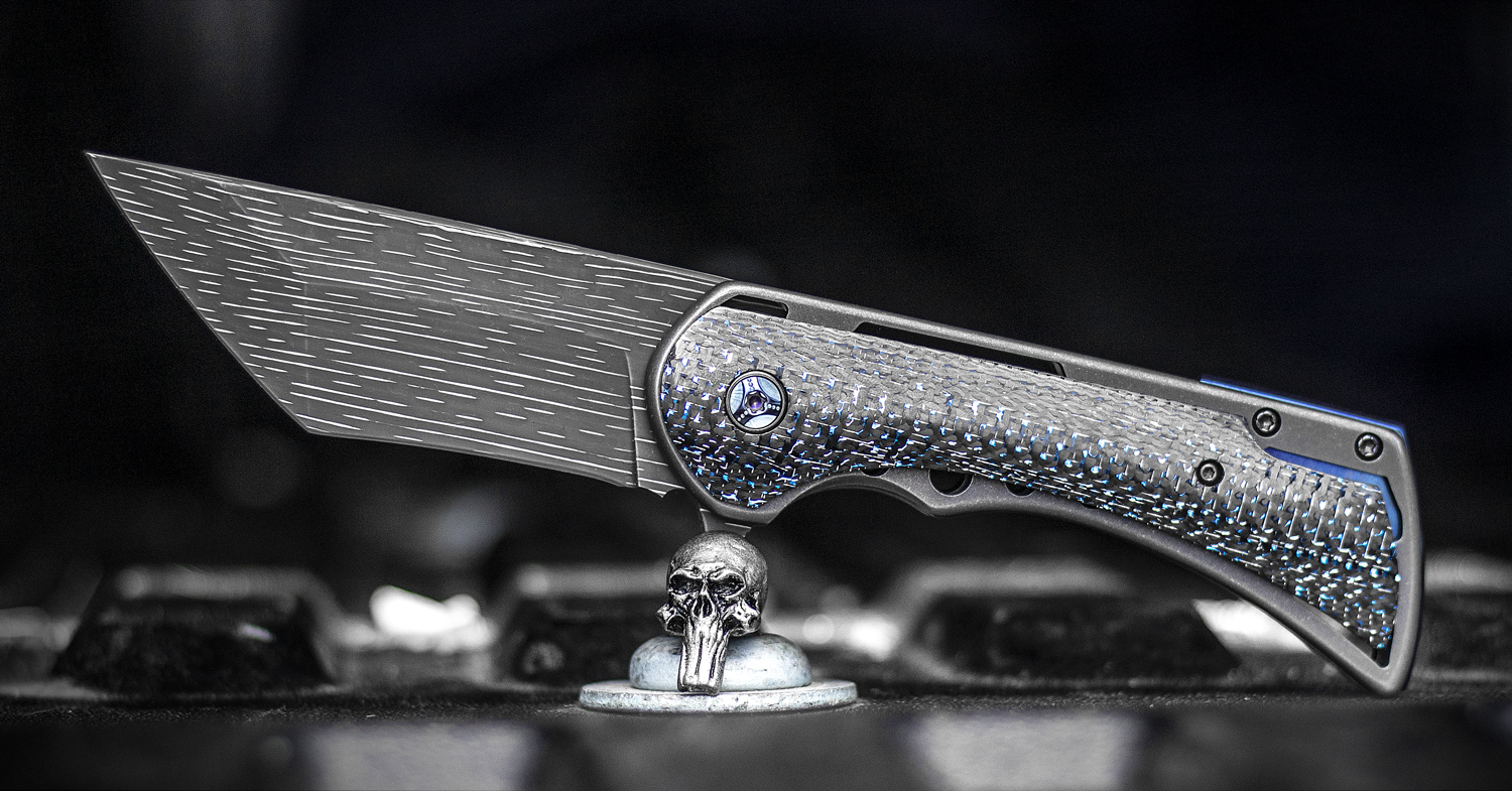 Rick Barrett Custom Tanto Flipper 3.625" Nichols Starfire Damascus ...