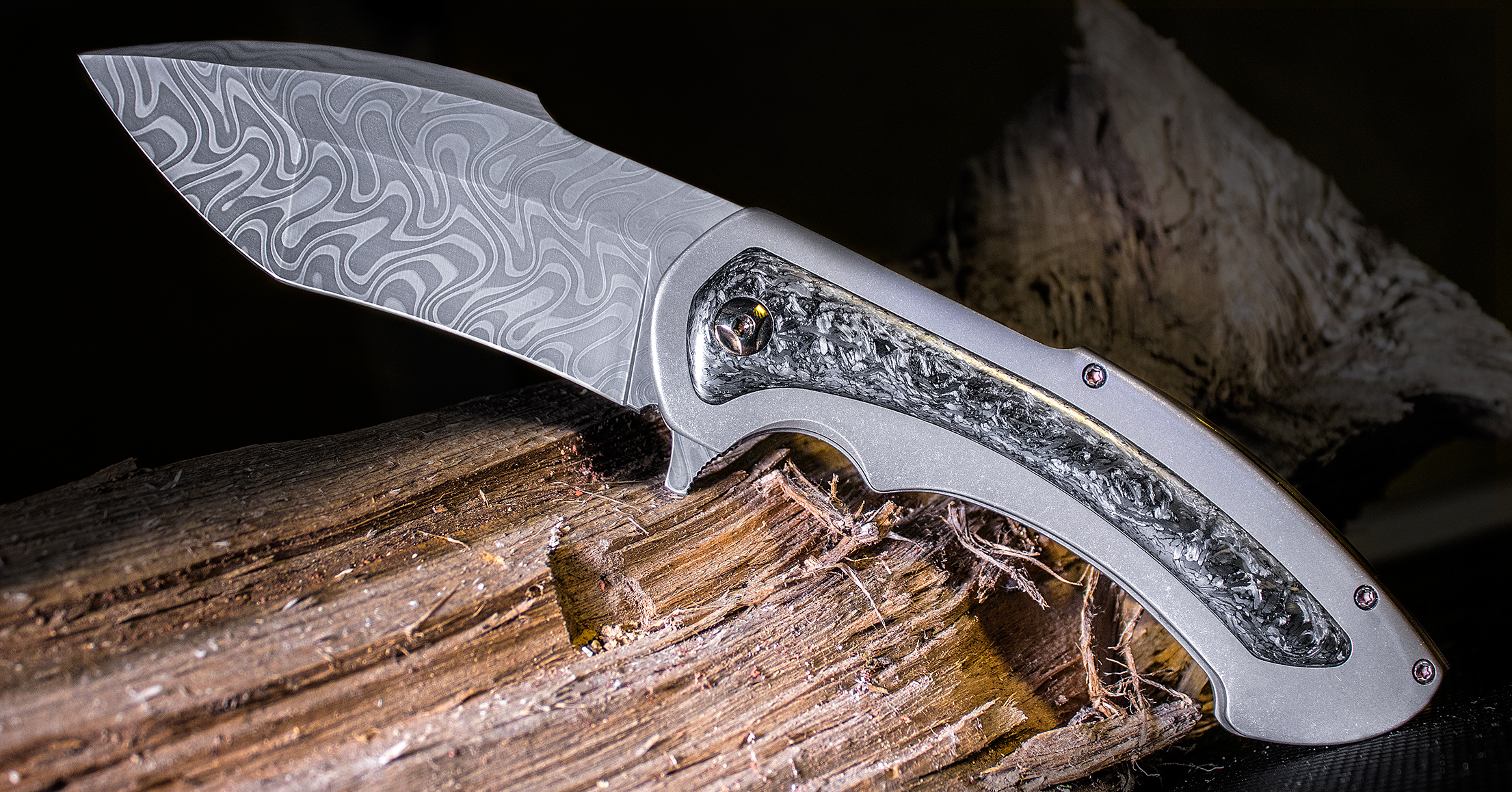 Rick Barrett Custom Fallout Flipper 4.25" Nichols CPM-3V/XHP Damascus ...