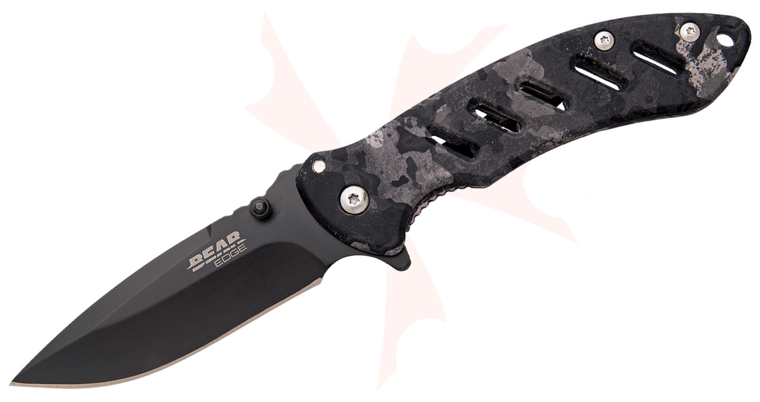 Bear & Son Bear Edge Brisk 1.0 Flipper Knife 3.13" 440 Black Drop Point ...
