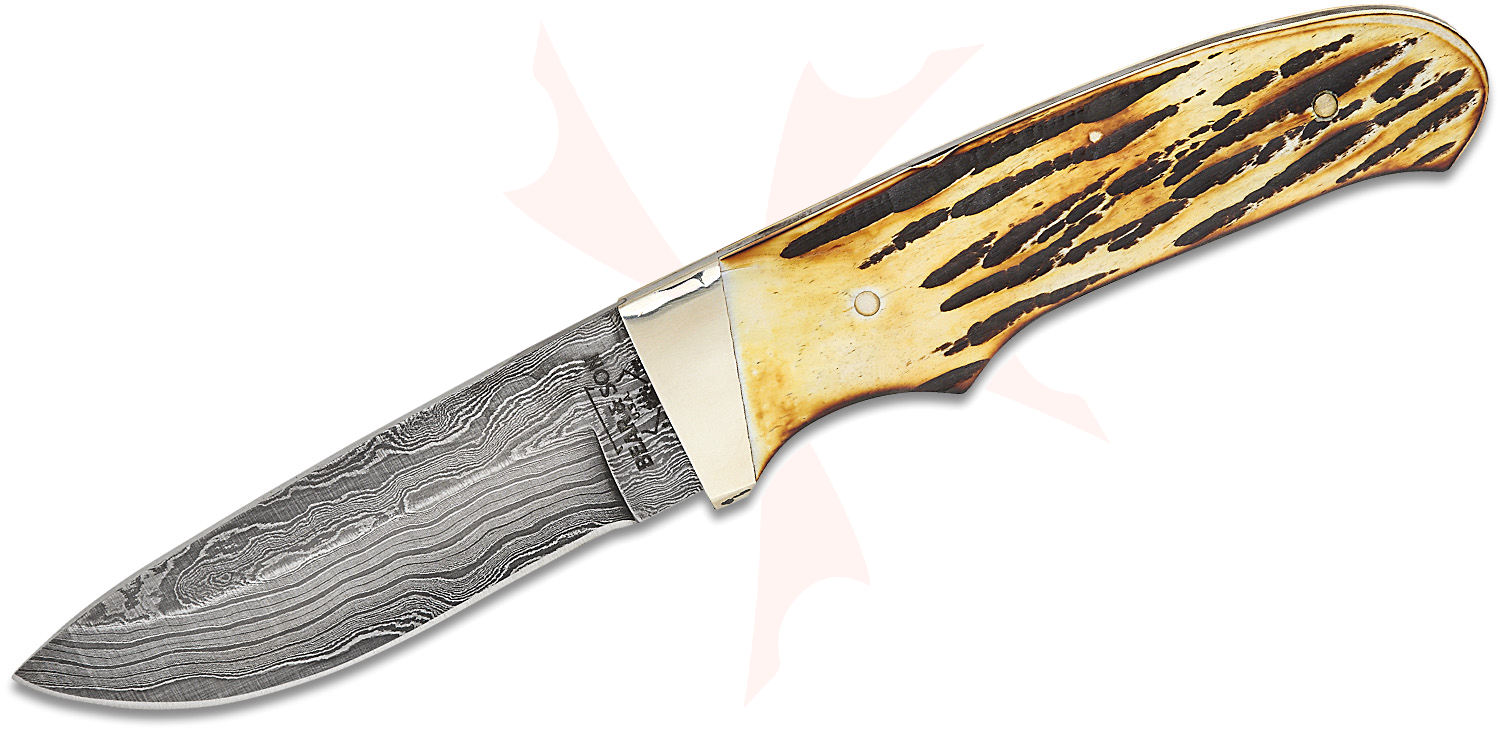 Bear & Son Pro Skinner w/ Damascus Blade & India Stag Bone Handle ...