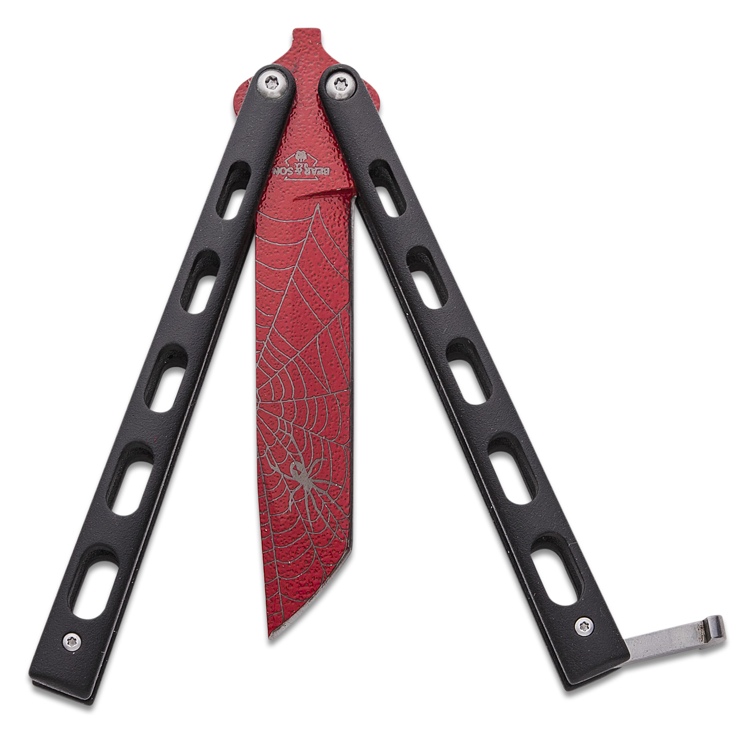 Bear & Son 5" Armor Piercing Butterfly, Red Widow Tanto Blade, Black ...