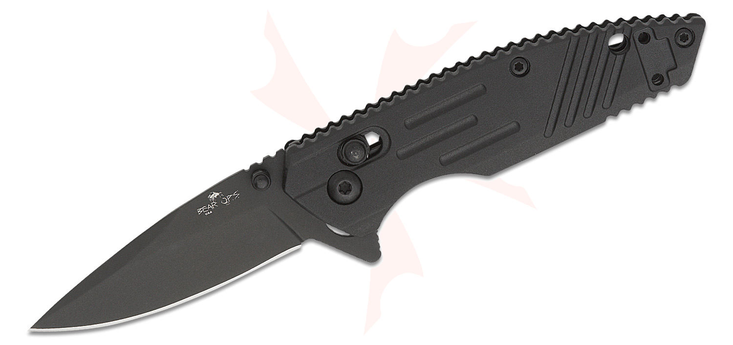 Bear OPS Mini Rancor IX Slide Lock Flipper Knife 2.36" D2 Black Drop Point Blade, Black Zytel ...