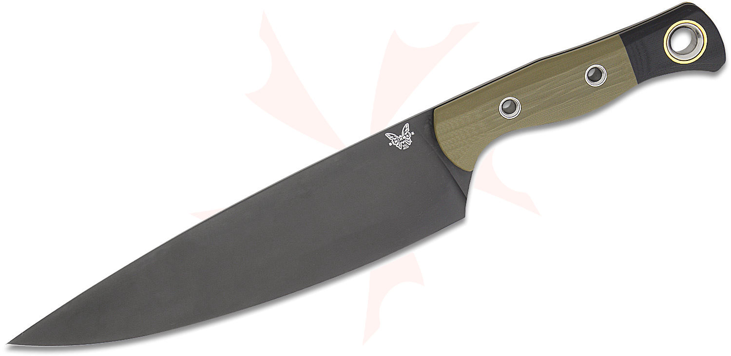 Benchmade 3 Piece Kitchen Knife Set, Black Blades, OD Green G10 Handles ...