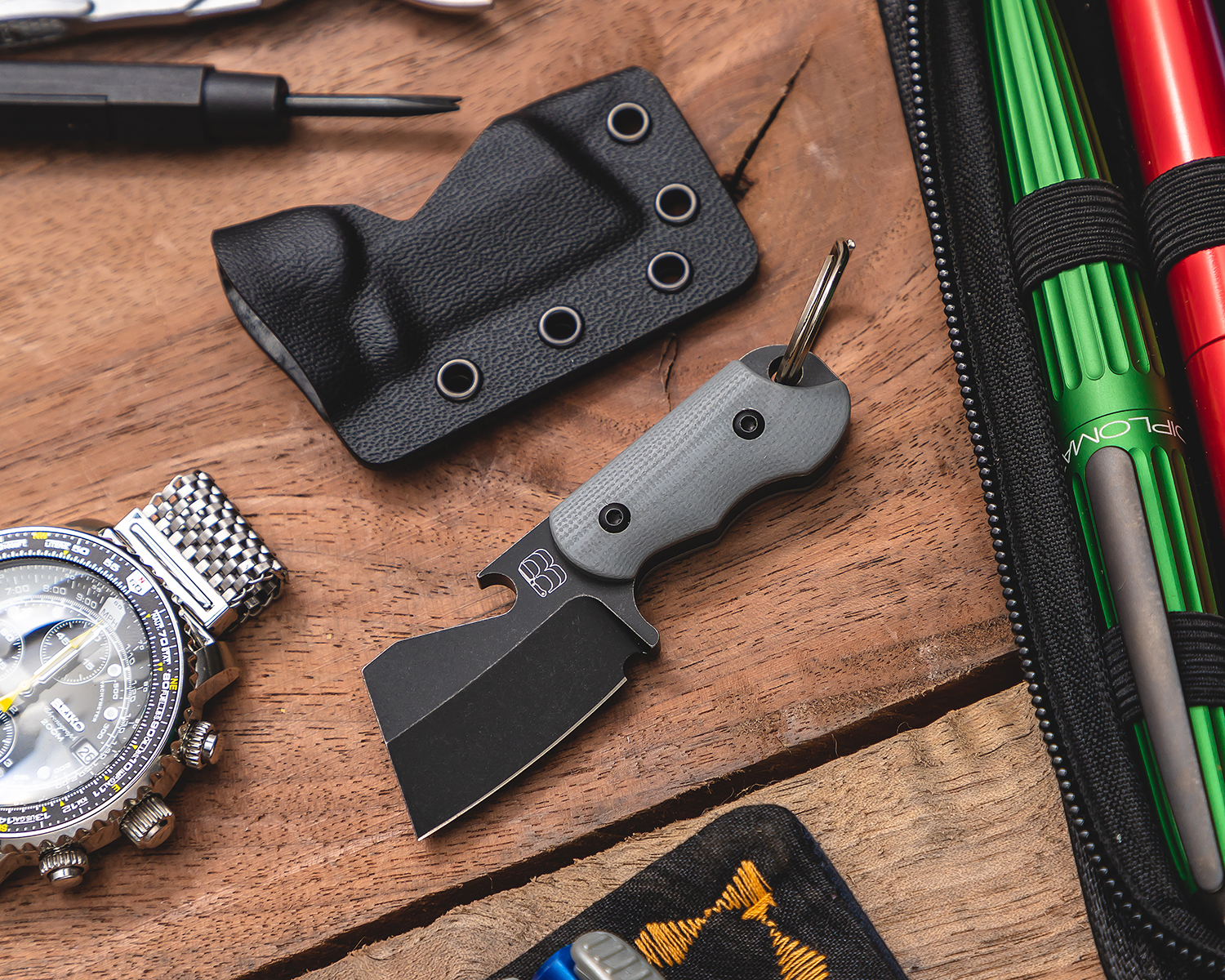 Berg Blades Keychain Bottle Butcher Fixed Blade Knife 1.5" 440C Black ...