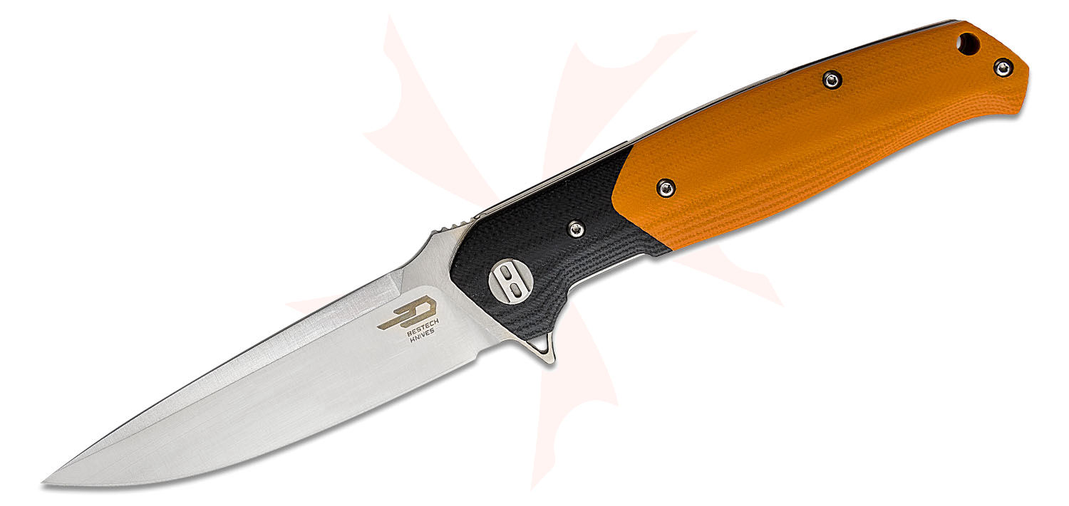 Bestech Knives Swordfish Flipper Knife 4" D2 Satin Blade, Orange and ...