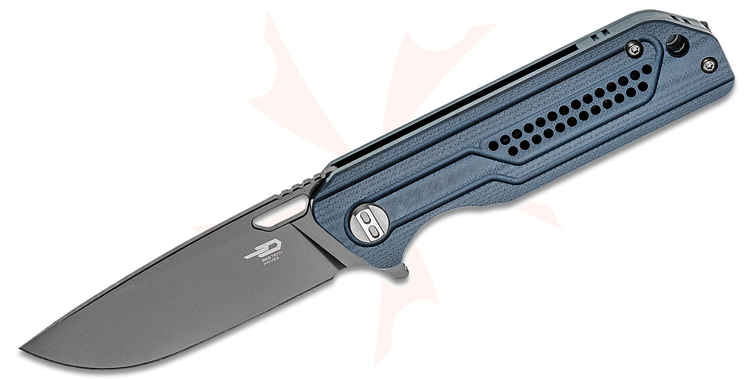 Bestech Knives Circuit Flipper Knife 3.23" K110 (D2) Gray Titanium Drop Point Blade, Milled ...