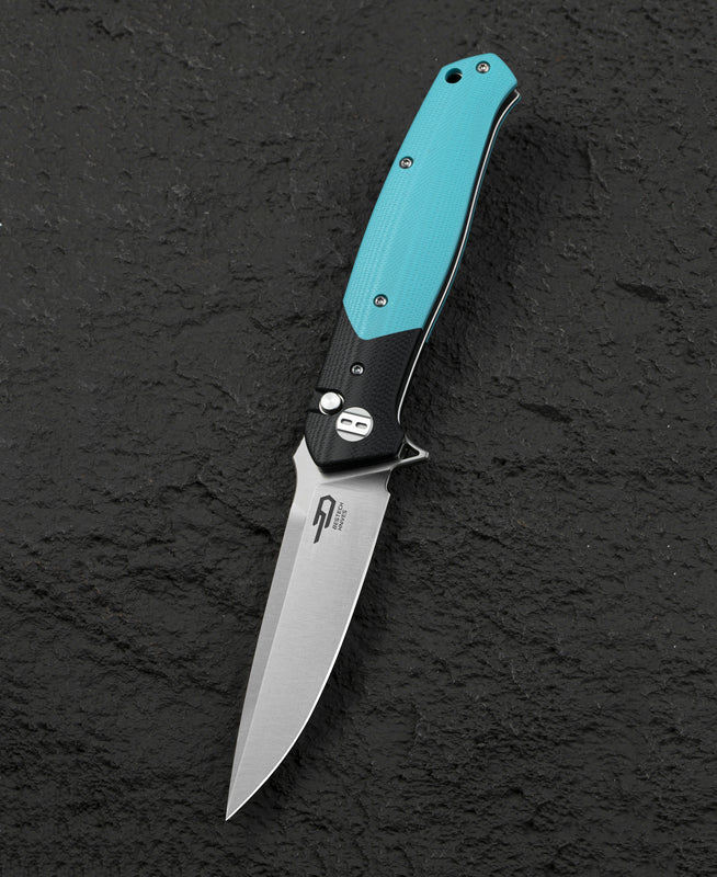Bestech Knives Swordfish Button Lock Flipper Knife 3.75" 14C28N Satin ...