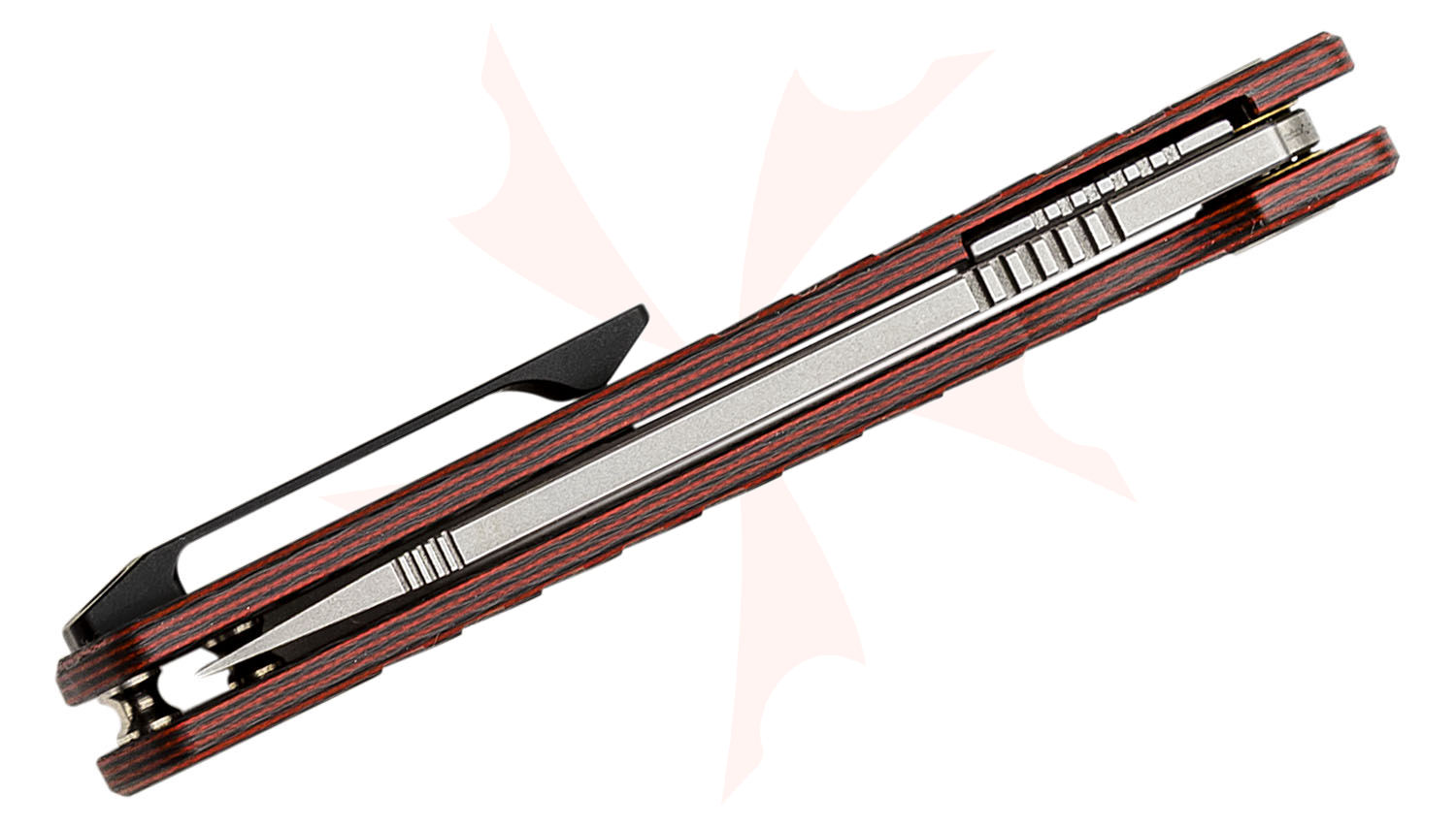 Bestech Knives Titan Flipper Knife 2.96" 154CM Two-Tone Tanto Blade, Interlaid Carbon Fiber/Red ...