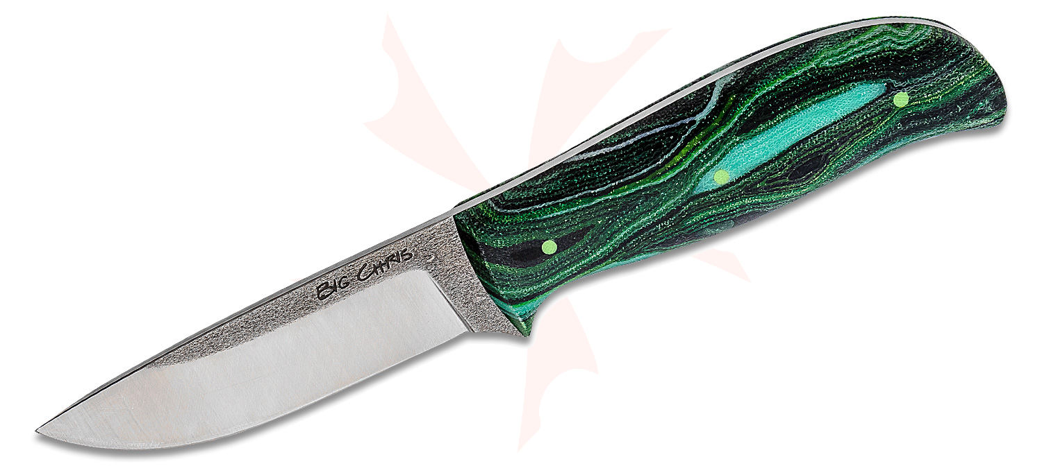 Big Chris Custom Knives DP Hunter 4" MagnaCut Fixed Blade Knife, Malachite G-Carta Handles ...