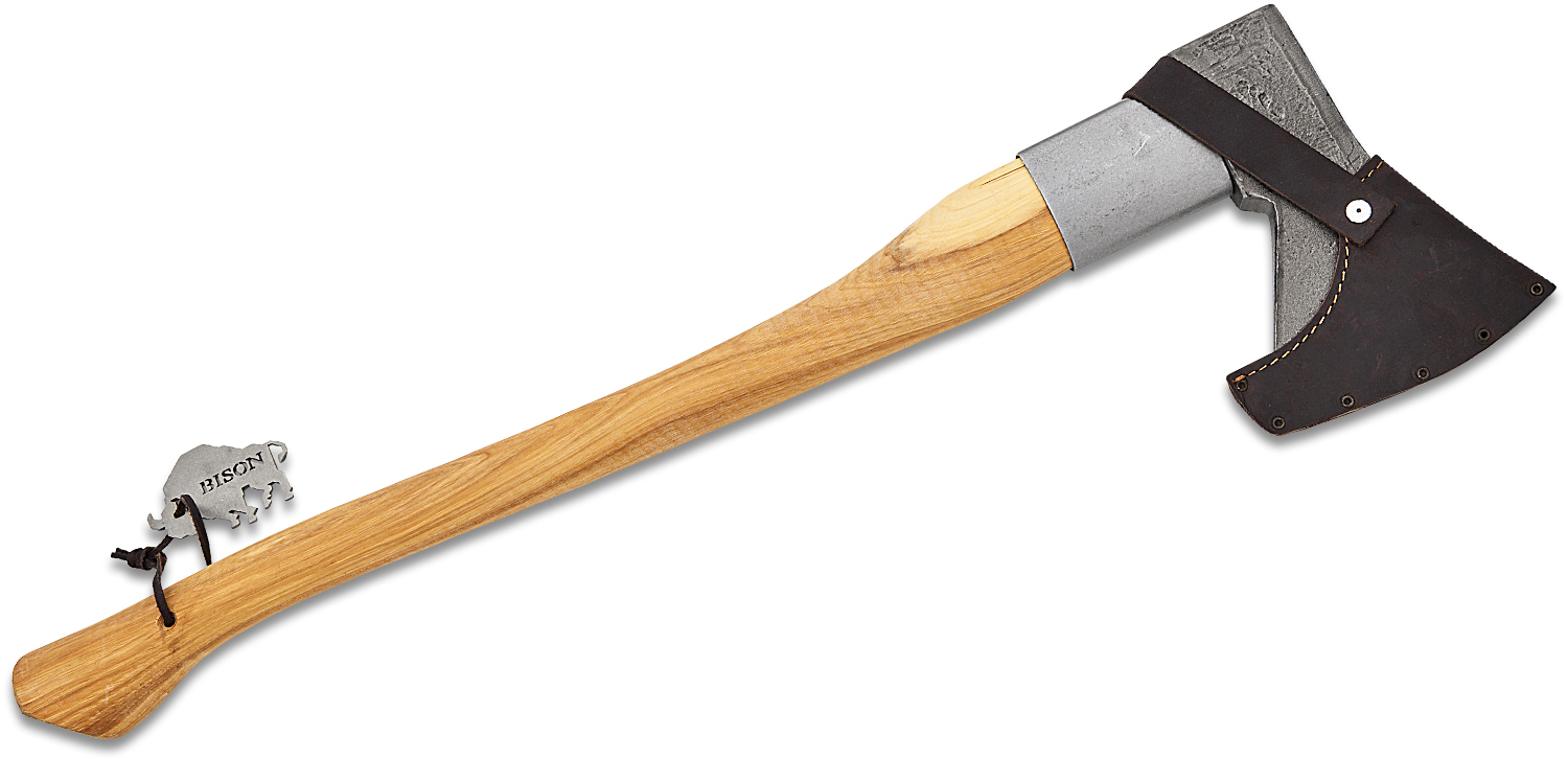 Bison 1879 Hand Forged Universal Axe, 29" Overall, Hickory Handle, Leather Sheath - KnifeCenter ...