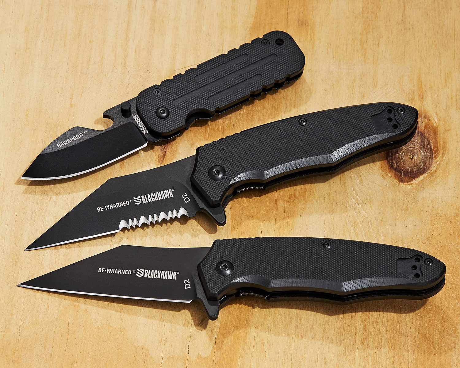 BLACKHAWK! Be-Wharned Assisted Flipper Knife 3.19" Black D2 Wharncliffe ...