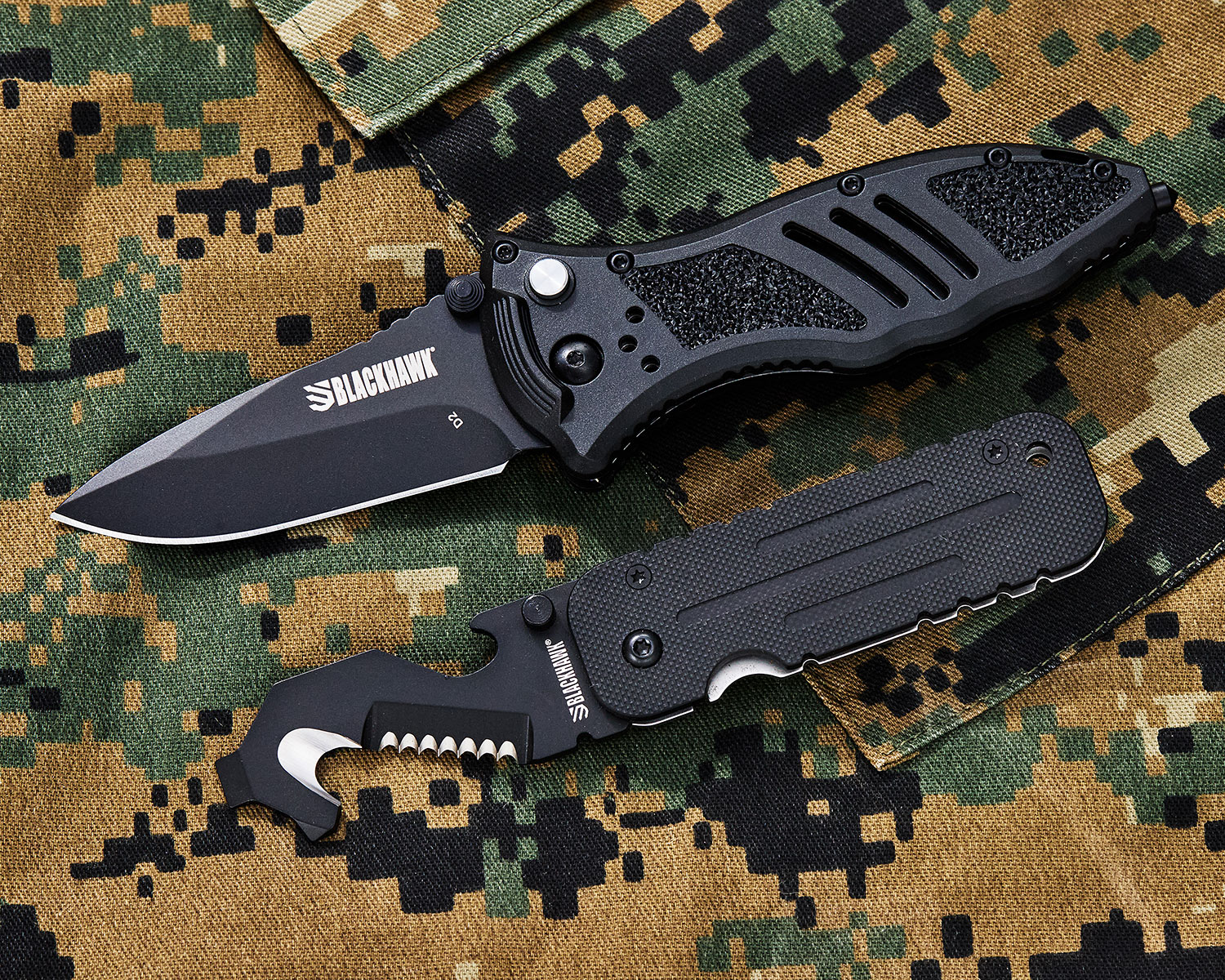 BLACKHAWK! CQD Small Folding Knife 3.25" D2 Black Drop Point Blade ...