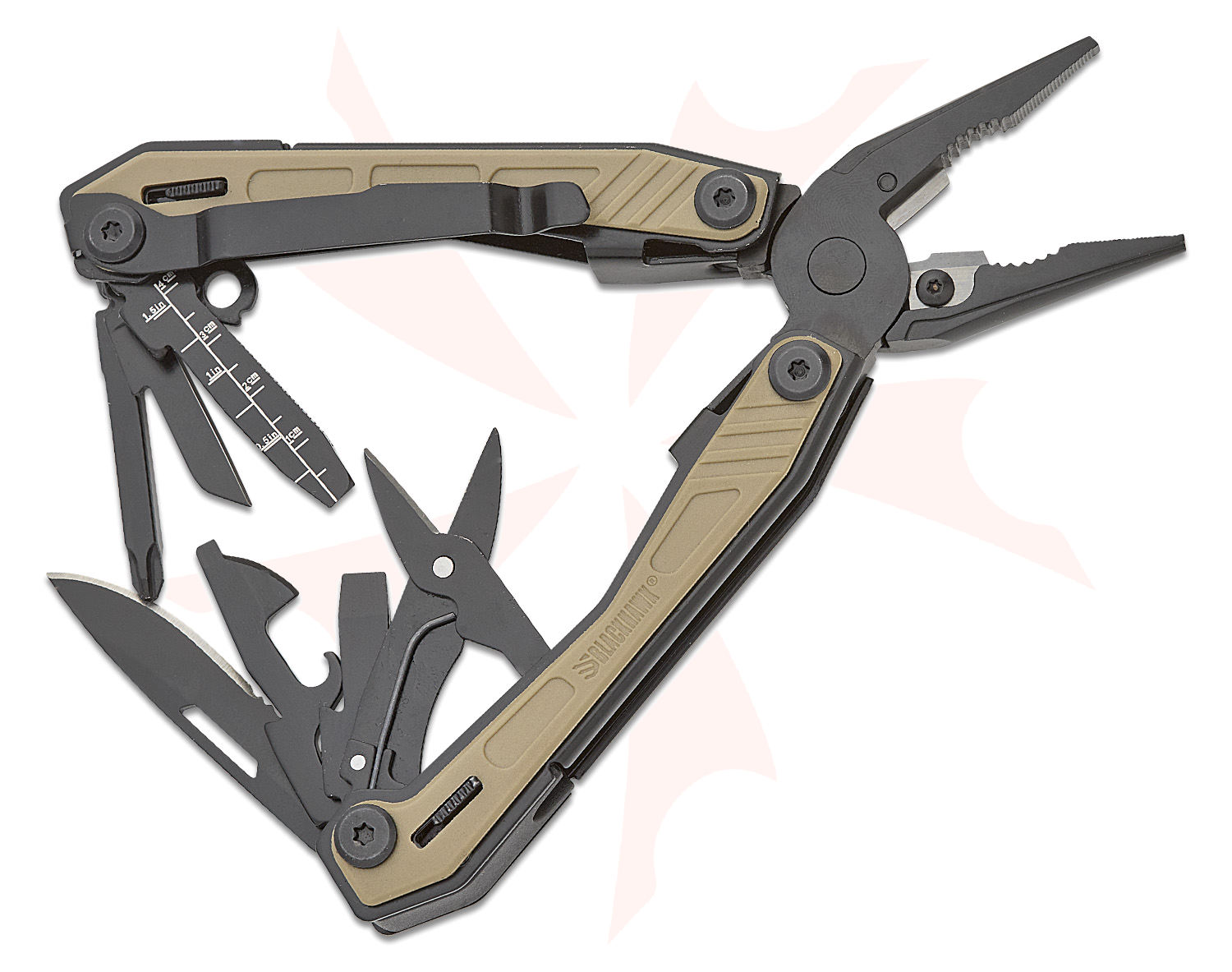 BLACKHAWK! EDC Multi-Tool 4.13" Closed, Black Stainless Steel with Tan ...