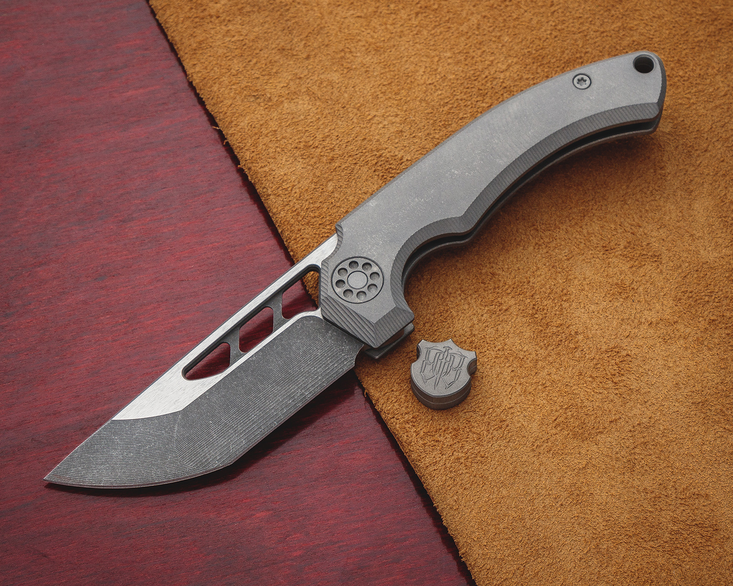 Blaurock Blades BRB4 V1 Flipper Knife 3.25" RWL-34 Acid Washed Two-Tone ...