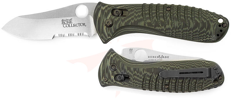 Benchmade Waddell's Bone Collector 3.36" D2 Combo Blade, Green/Black ...
