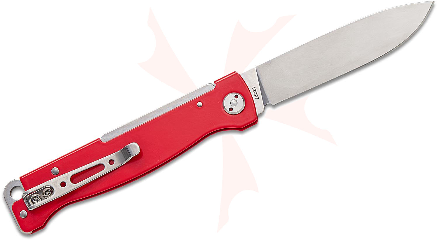 Boker Plus Atlas Pocket Knife 2.87" 12C27 Satin Drop Point Blade, Red ...