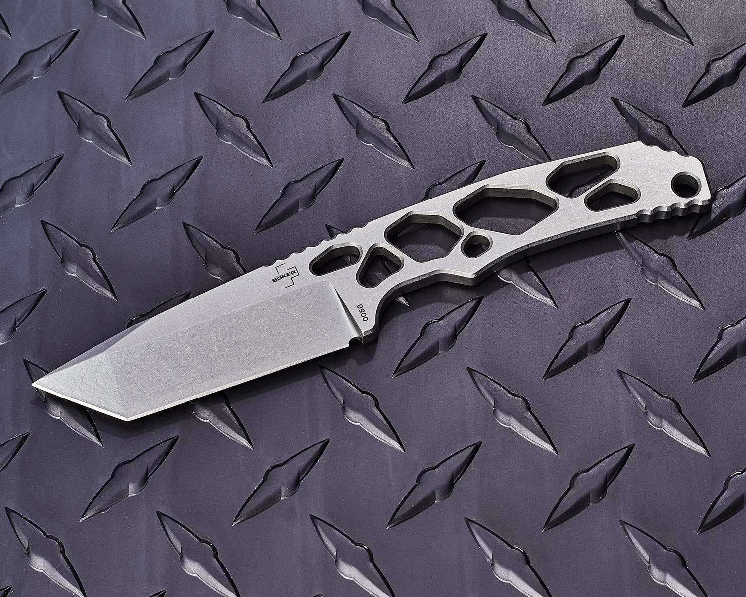 Boker Plus Superlight Tanto Fixed Blade 2.87" D2 Stonewashed Tanto Blade, One-Piece Skeletonized ...