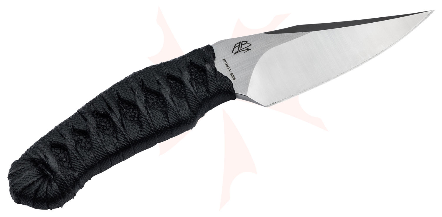 Boker Plus 302 Fixed Blade Knife 3.39" Nitro-V Satin Clip Point Blade, Wrapped Black Fish Skin ...