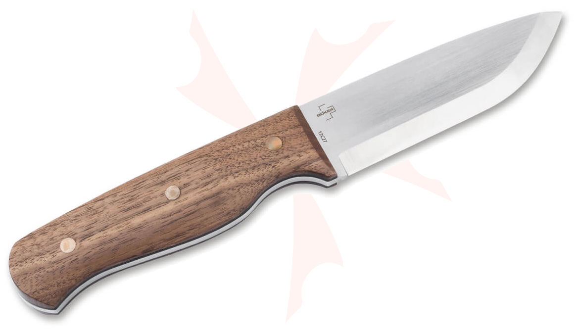 Boker Plus Naturensohne MK. III Fixed Blade Knife 4.4" 12C27 Satin Drop Point, Walnut Wood ...