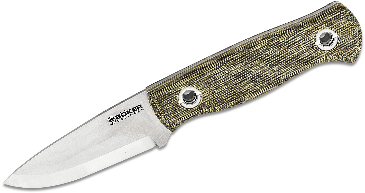 Boker Vigtig vs. Wild Fixed Blade Knife 3.35" MagnaCut Stonewashed Drop Point, Green Canvas ...