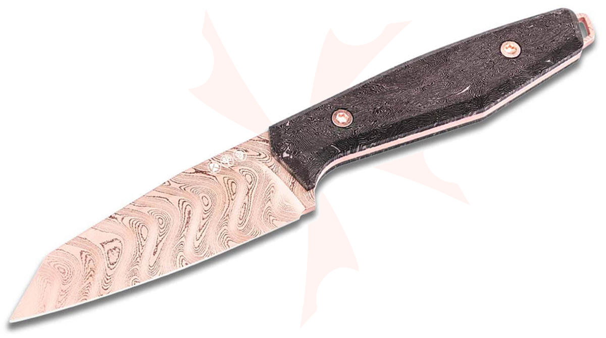 Boker Daily Knives AK1 Fixed Blade Knife 3.11" Rose Gold Nichols Boomerang Damascus Reverse ...