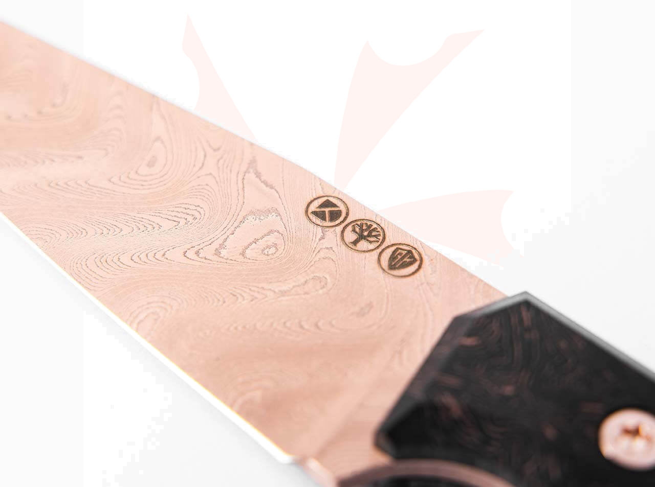 Boker Daily Knives AK1 Fixed Blade Knife 3.11" Rose Gold Nichols Boomerang Damascus Reverse ...