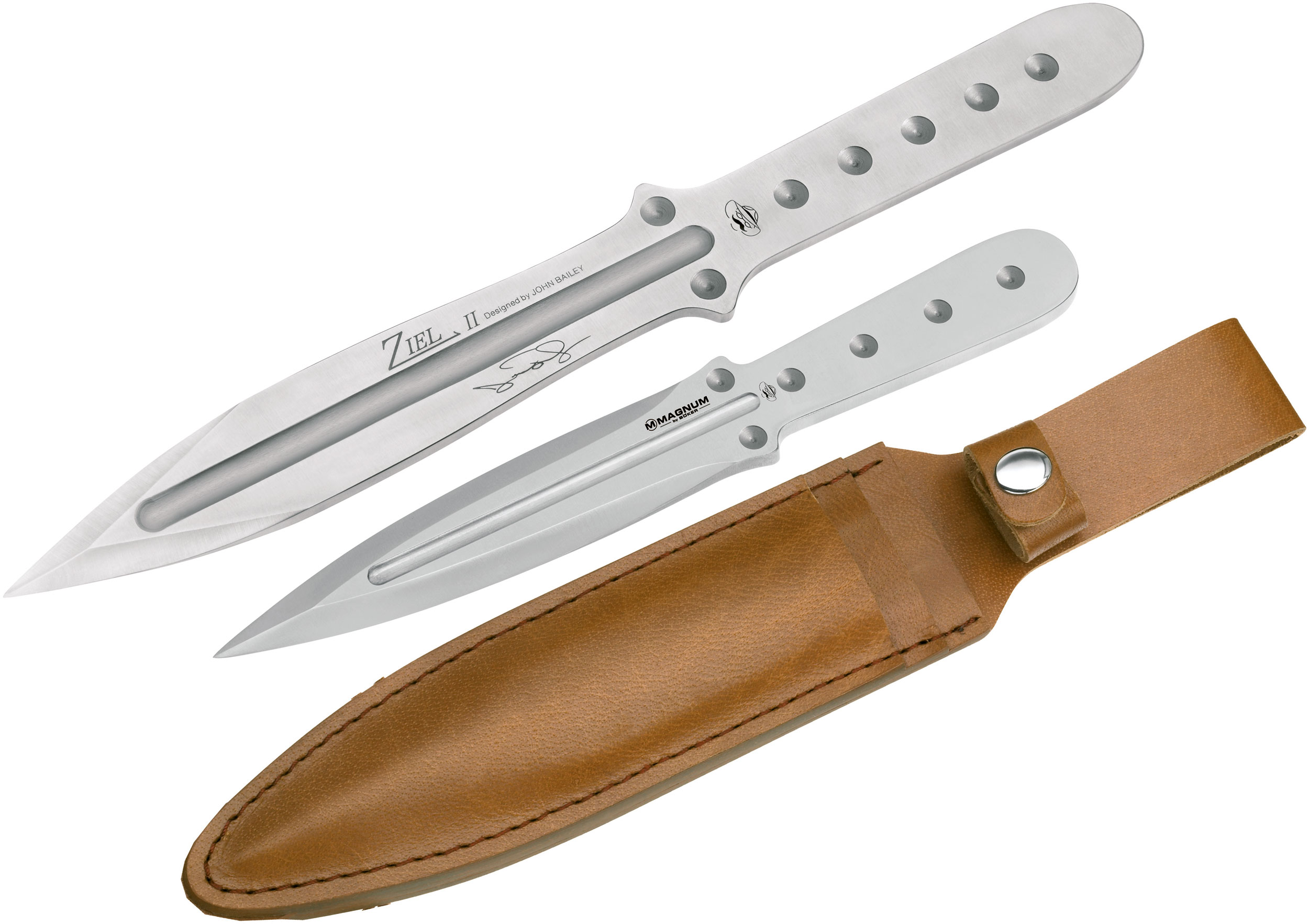 Boker Magnum John Bailey Ziel and Mini Ziel Throwing Knife Set, Leather ...