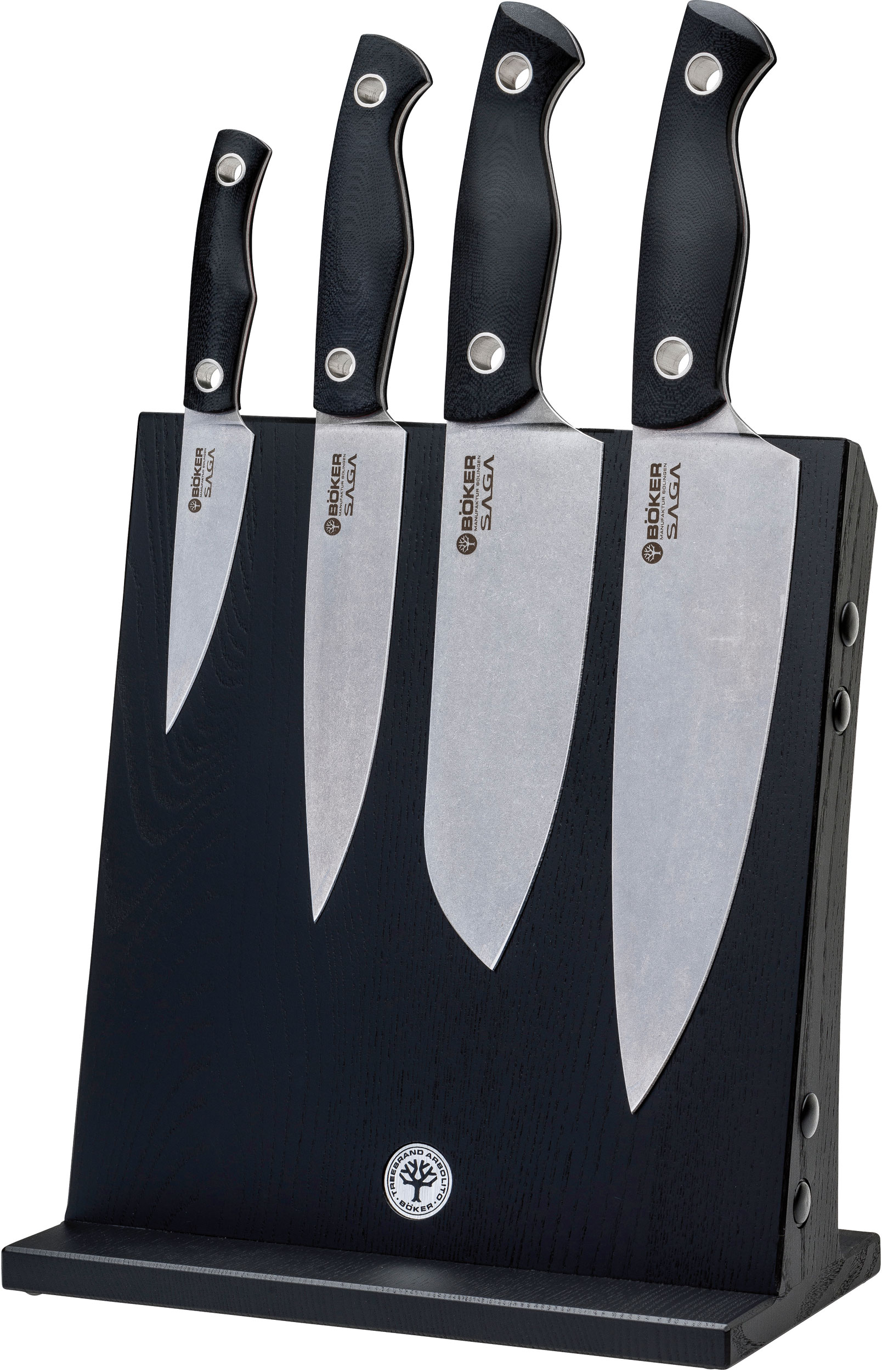 Boker Saga 5 Piece Kitchen Block Set, Stonewash, Black G10 Handles ...