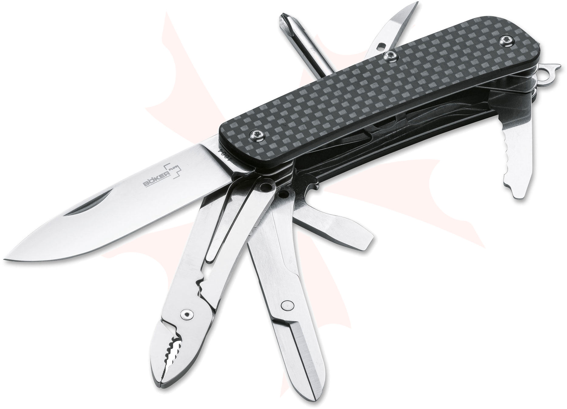 Boker Plus Tech-Tool 5 Multi-Tool Pocket Knife, Carbon Fiber Handles ...