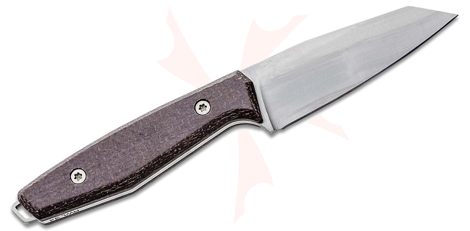 Boker Daily Knives AK1 Fixed Blade Knife 3.07" RWL-34 Satin Reverse Tanto, Bison Burlap Micarta ...