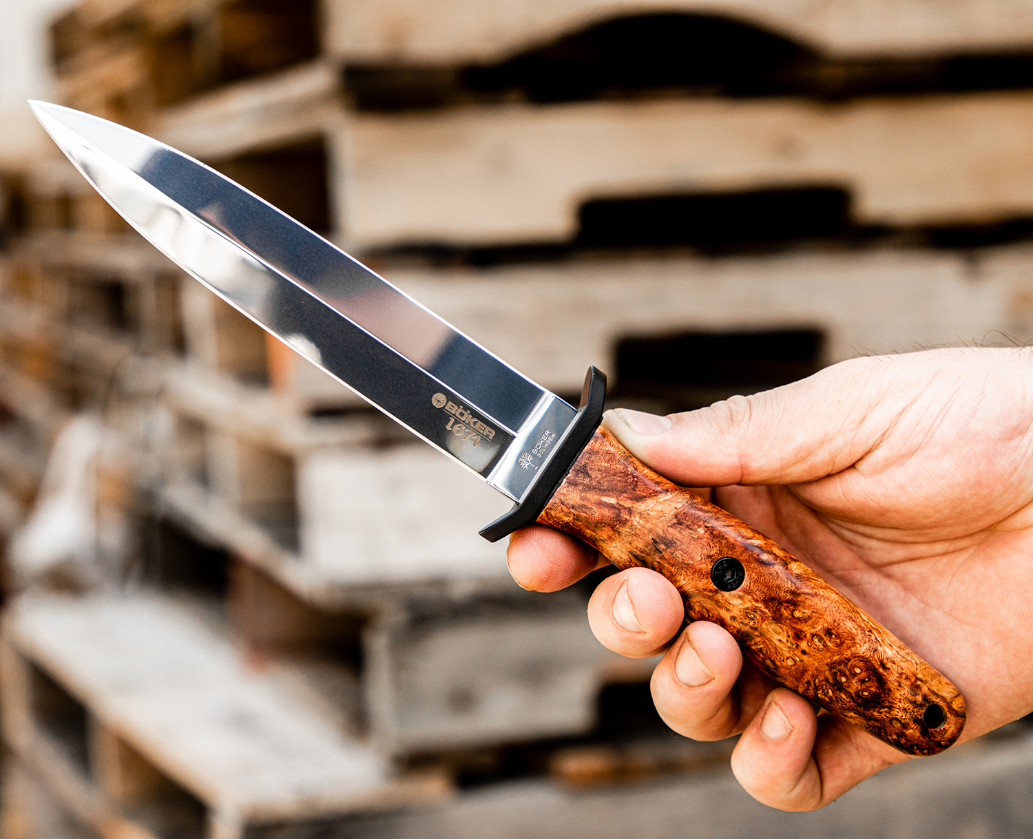 Boker Applegate 1674 Fixed 6" Blade, Amboyna Wood Handles, Leather ...