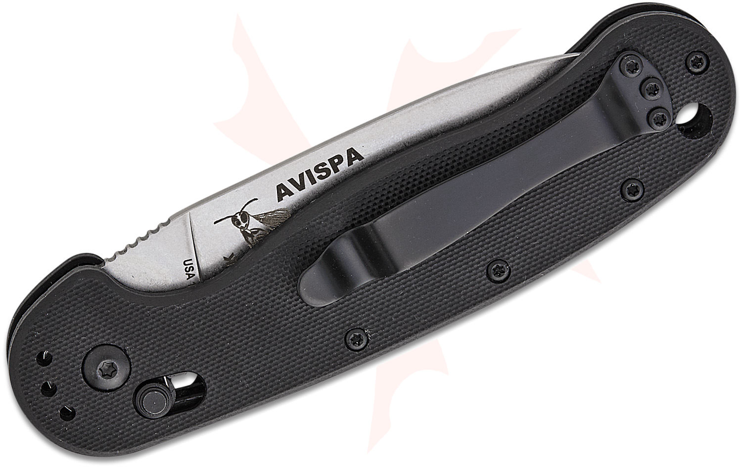 Avispa AUTO Slide Lock Folding Knife 3.5" 14C28N Stonewashed Drop Point ...